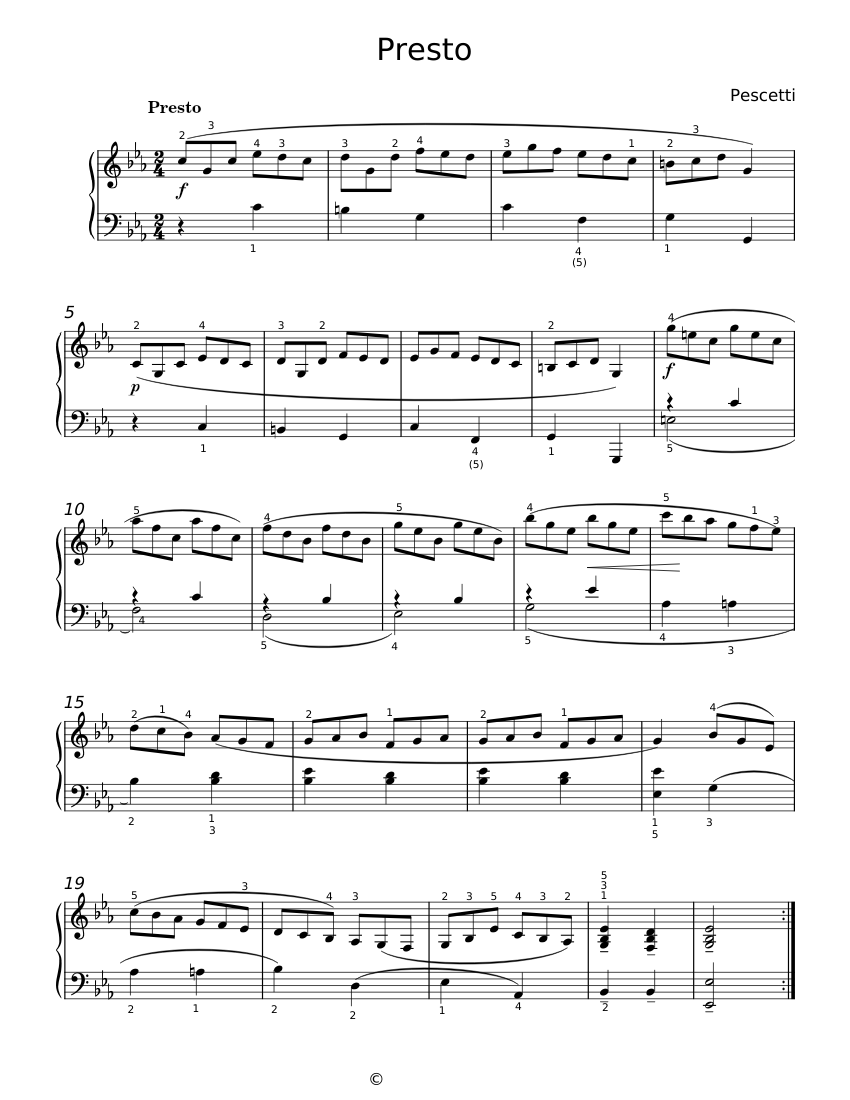 Presto - Giovanni Battista Pescetti Sheet Music for Piano (Piano Duo ...