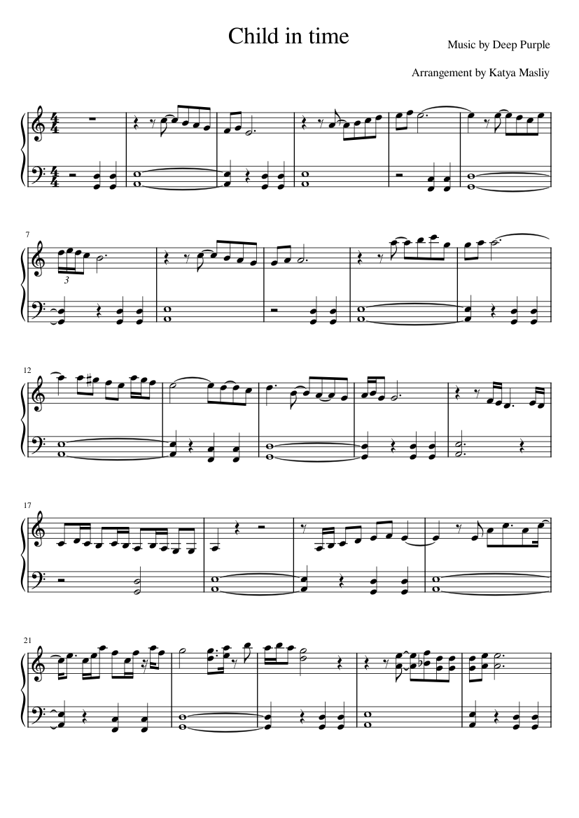 Child in time – Deep Purple Sheet Music with Chords for Piano (Solo ...