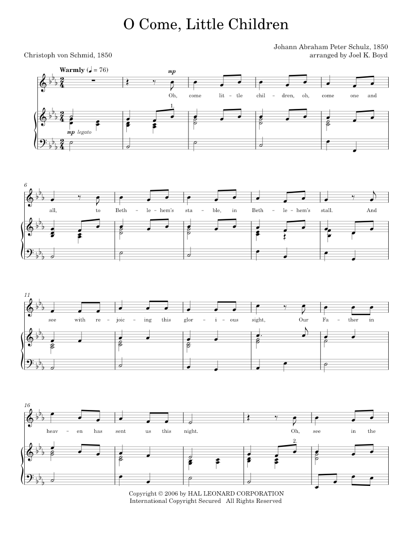 O Come, Little Children Sheet music for Piano, Vocals by C. von Schmidt ...