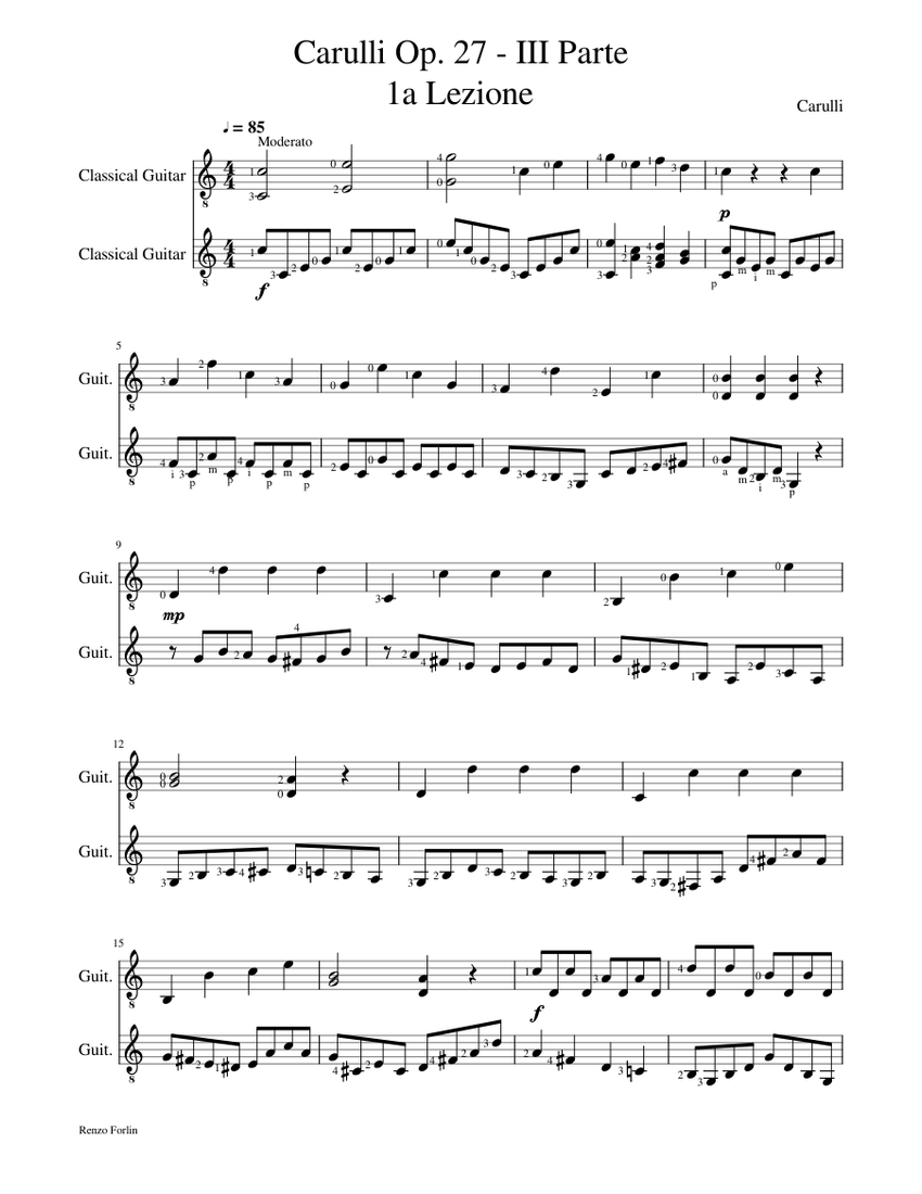 Carulli Op 27 - III Parte - 1a Lezione Sheet music for Guitar (Mixed ...