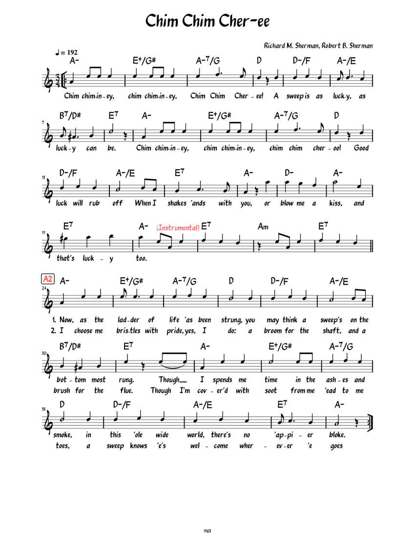 Chim Chim Cher-ee (Lead sheet with lyrics ) Sheet music for Voice ...