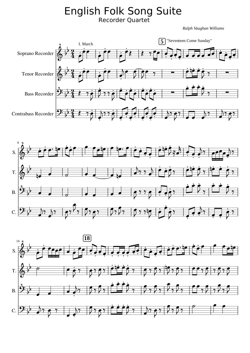 English Folk Song Suite for Recorder Quartet Sheet Music for Recorder ...