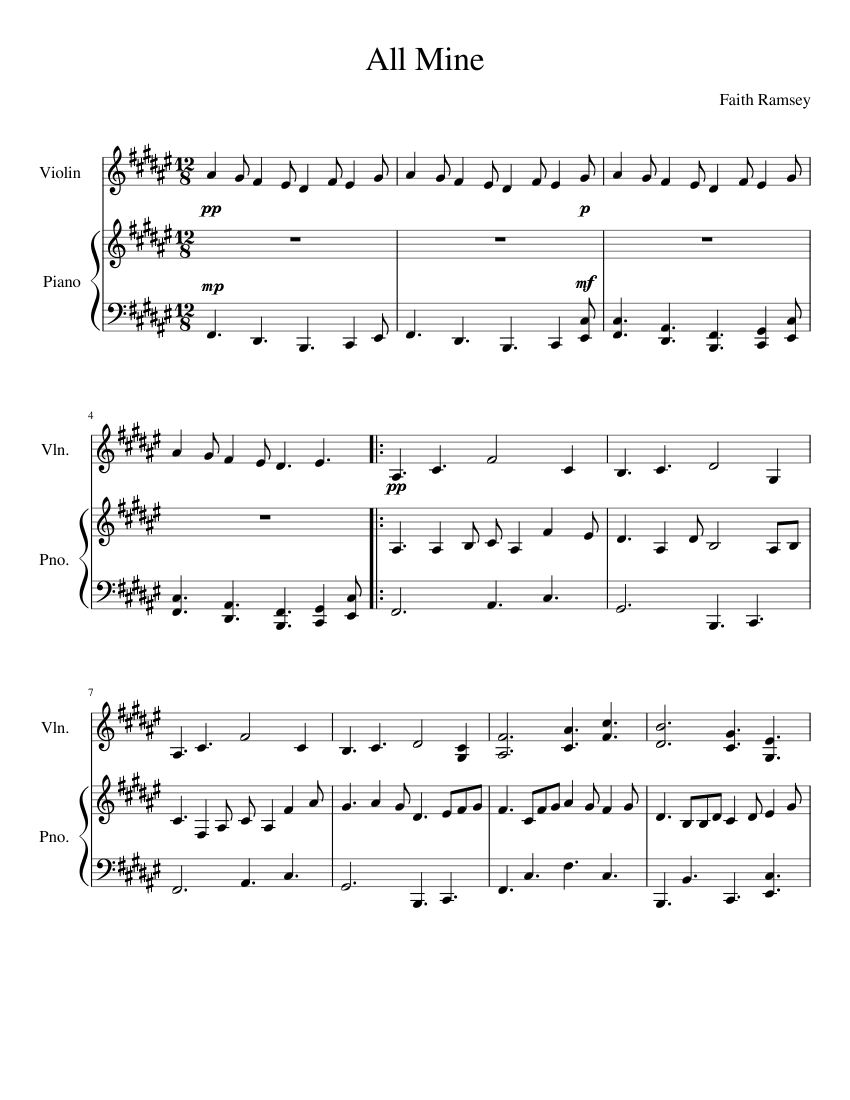 All Mine Sheet music for Piano, Violin (Mixed Duet) | Musescore.com