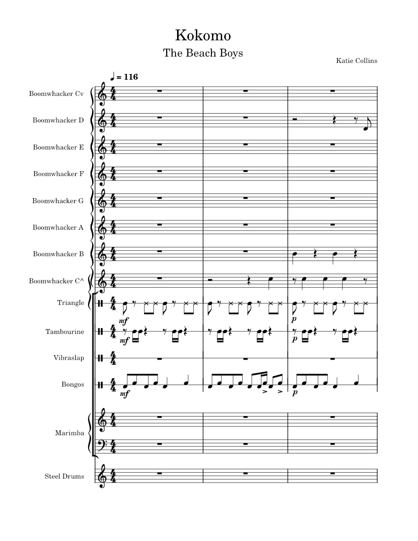 Kokomo – The Beach Boys, for Boomwhackers and Percussion Sheet music ...