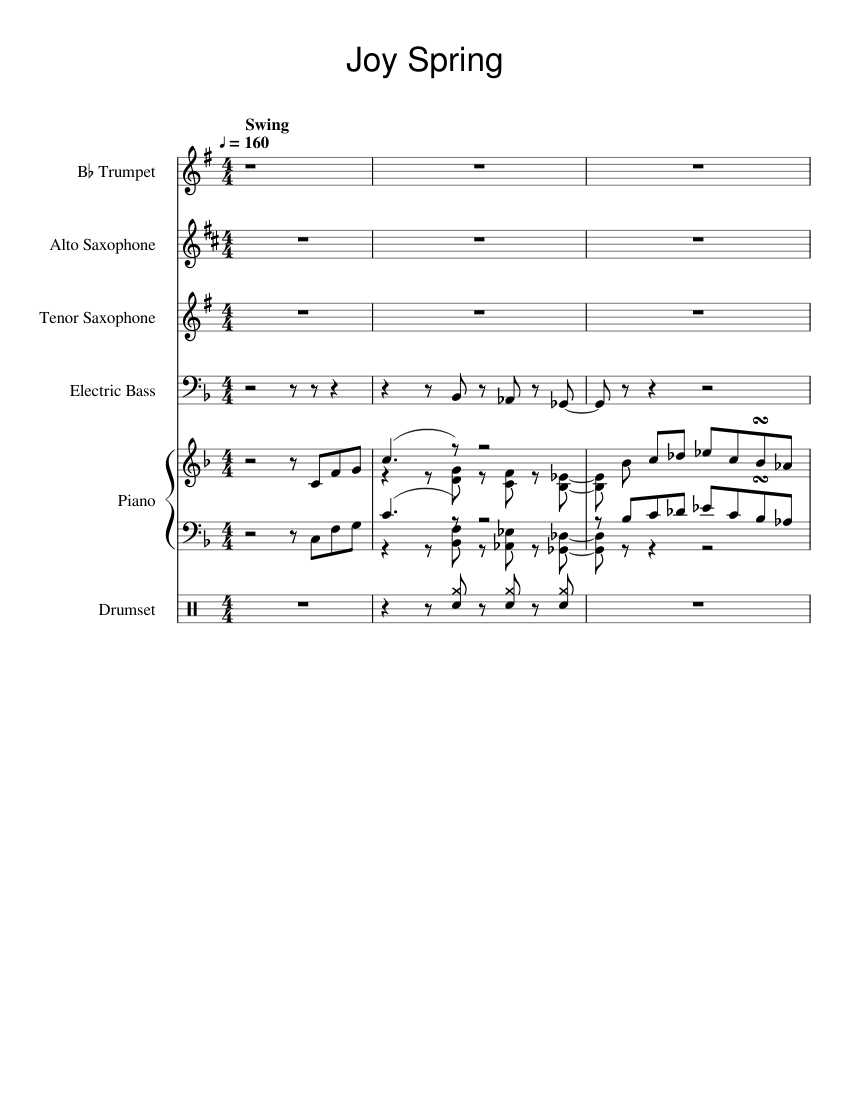Joy Spring for Jazz Combo Sheet music for Piano, Saxophone alto, Saxophone tenor, Trumpet in b ...