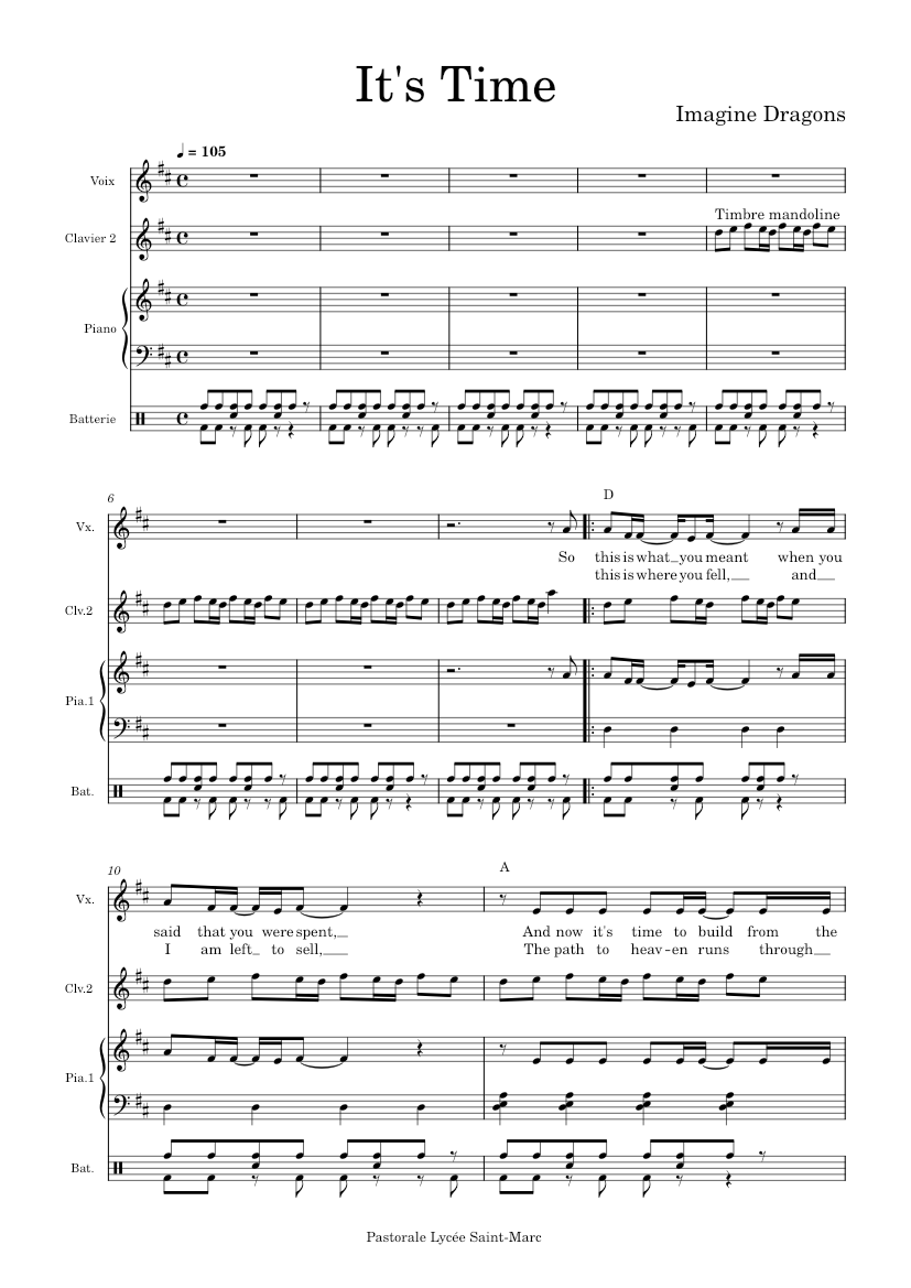 It's Time – Imagine Dragons Sheet music for Piano, Synth voice, Guitar ...