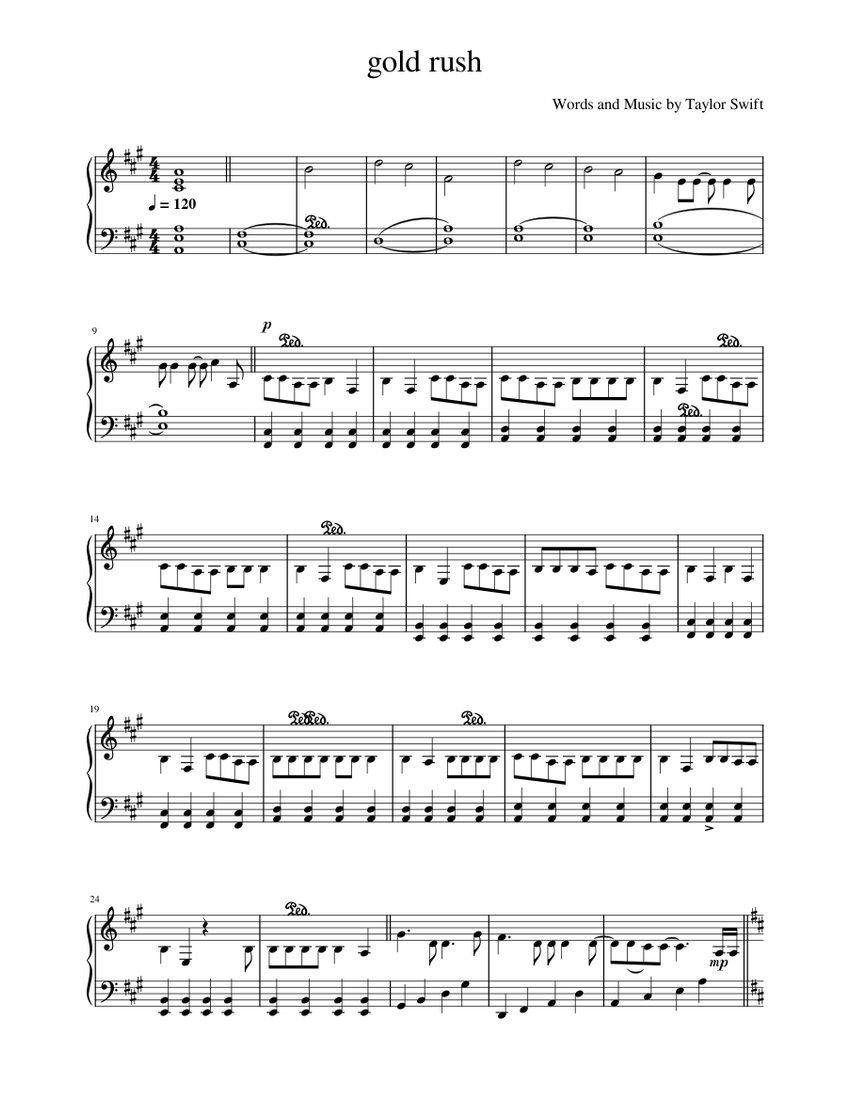 Gold Rush - Taylor Swift (Pipe Organ Version) Sheet music for Piano ...