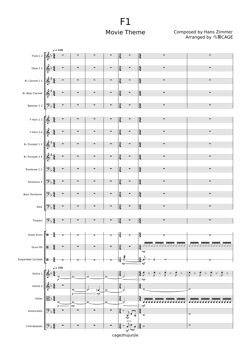 F1 (From F1® The Movie) – Hans Zimmer - Orchestral Arrangement Sheet ...