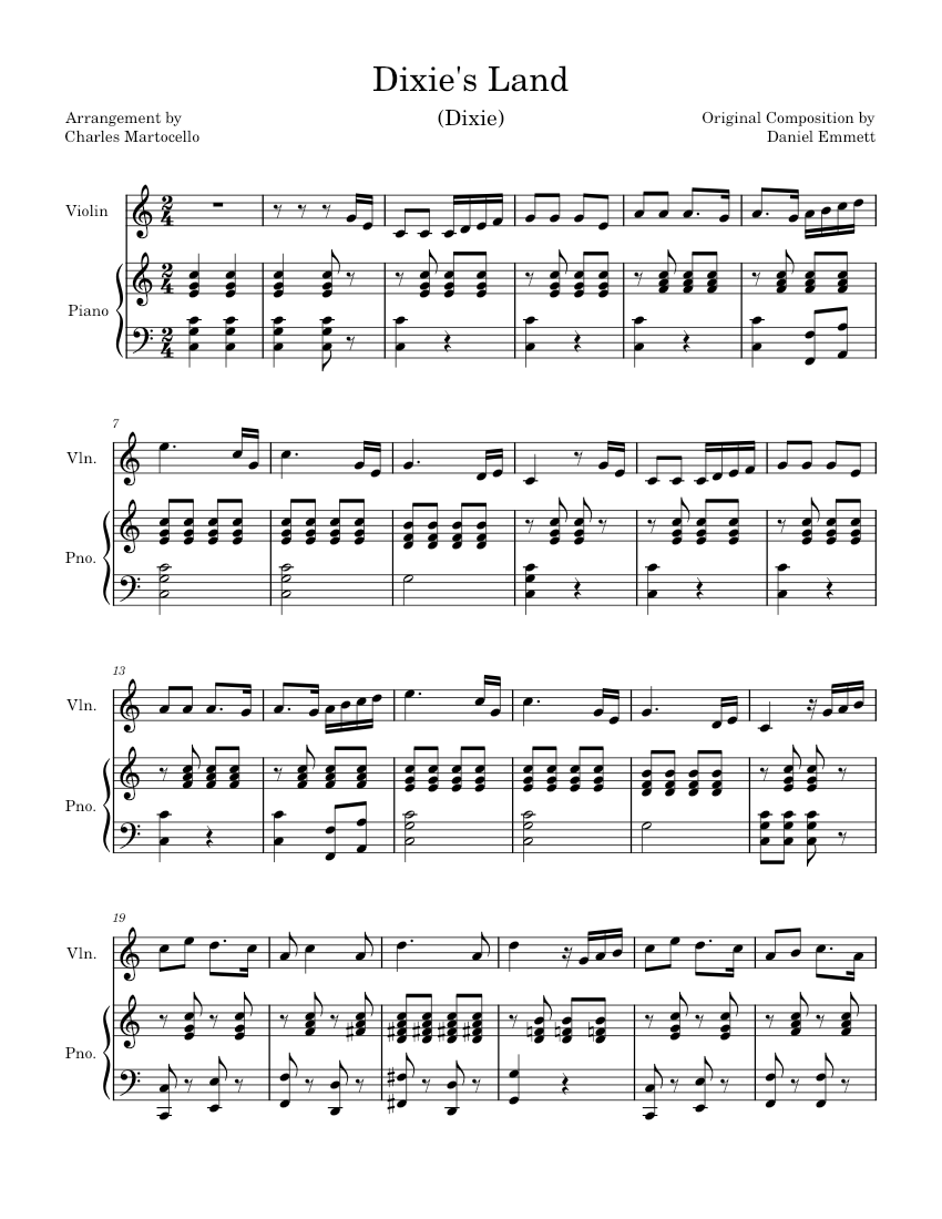 Dixie – Daniel Decatur Emmett Dixie Sheet music for Piano, Violin ...