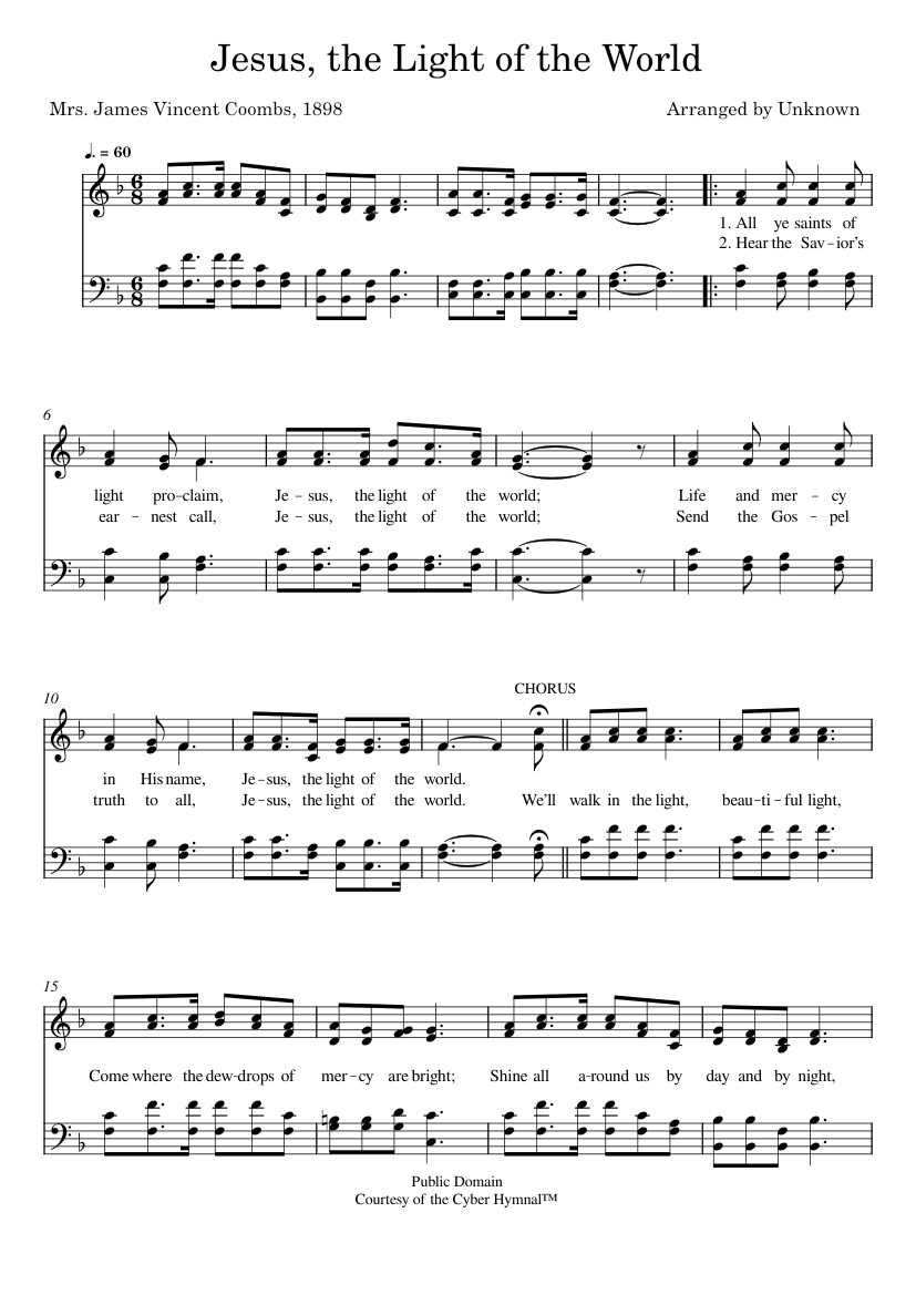 Jesus, the Light of the World Sheet Music for Piano (SATB) | MuseScore.com