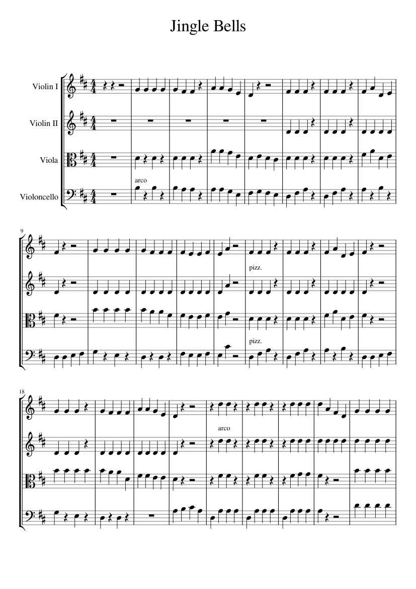 Jingle Bells Sheet music for Violin, Viola, Cello (String Quartet ...