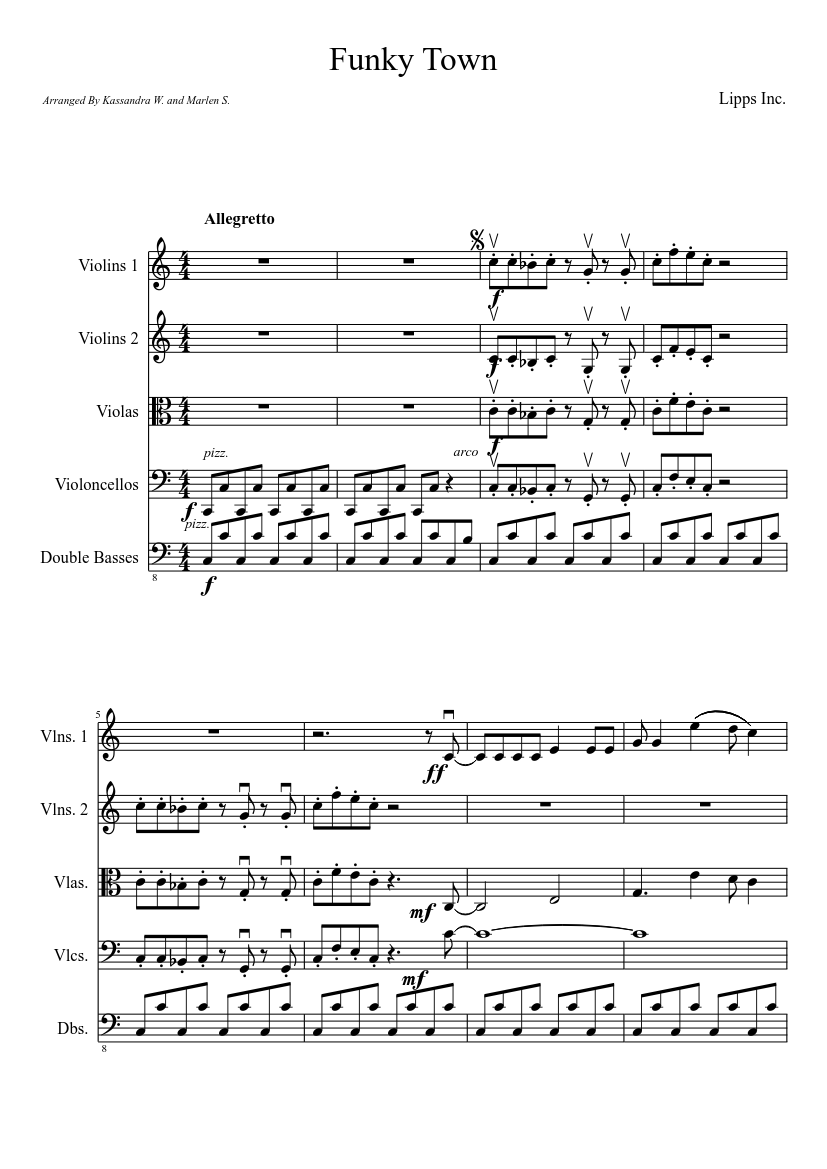 Funky Town Sheet Music for Strings group (Mixed Quintet) | MuseScore.com