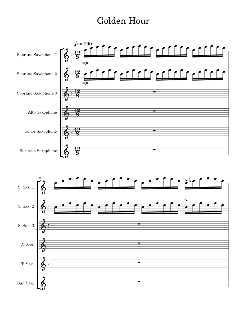 Golden Hour – JVKE Golden Hour saxophone Octet – JVKE Golden Hour Sheet ...