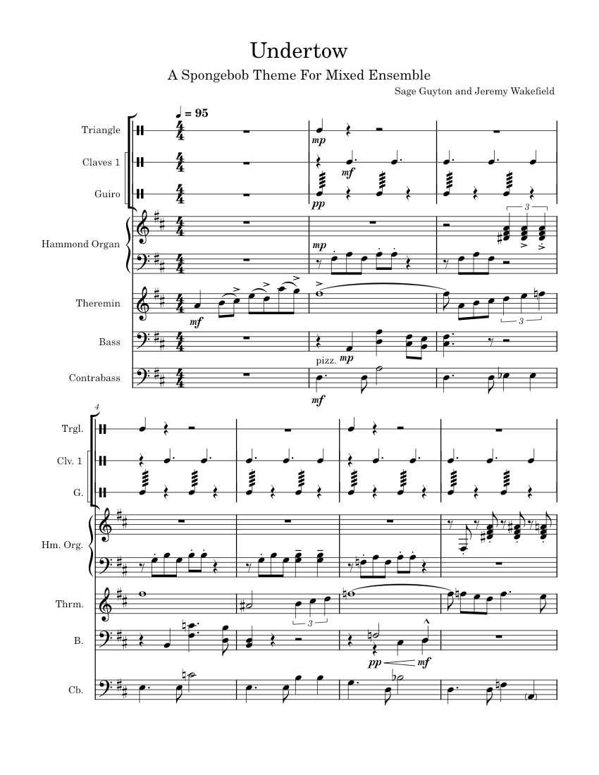 Undertow (Spongebob) Sheet Music for Organ, Bass guitar, Drum group ...