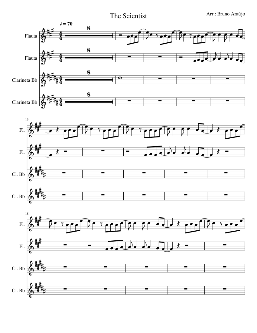 The Scientist Sheet music for Flute, Clarinet in b-flat (Mixed Quartet ...