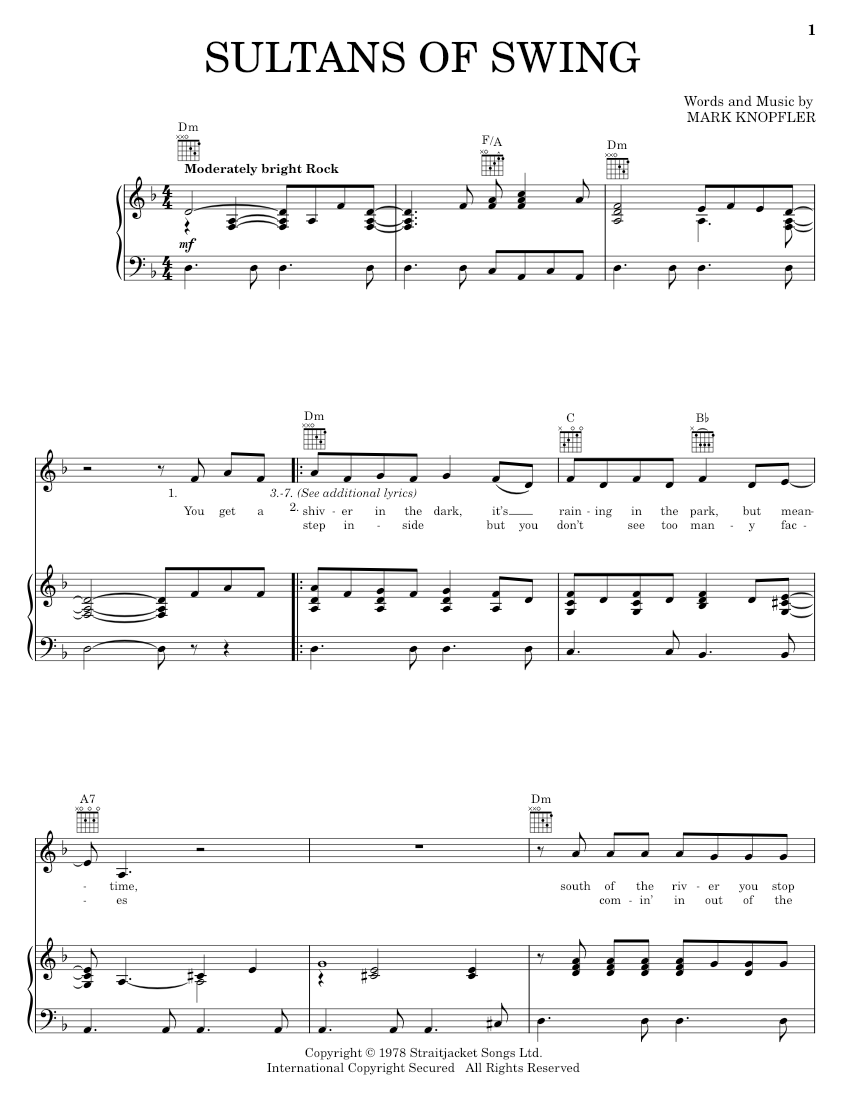 Play Official version of Sultans of swing Sheet Music by Dire Straits ...