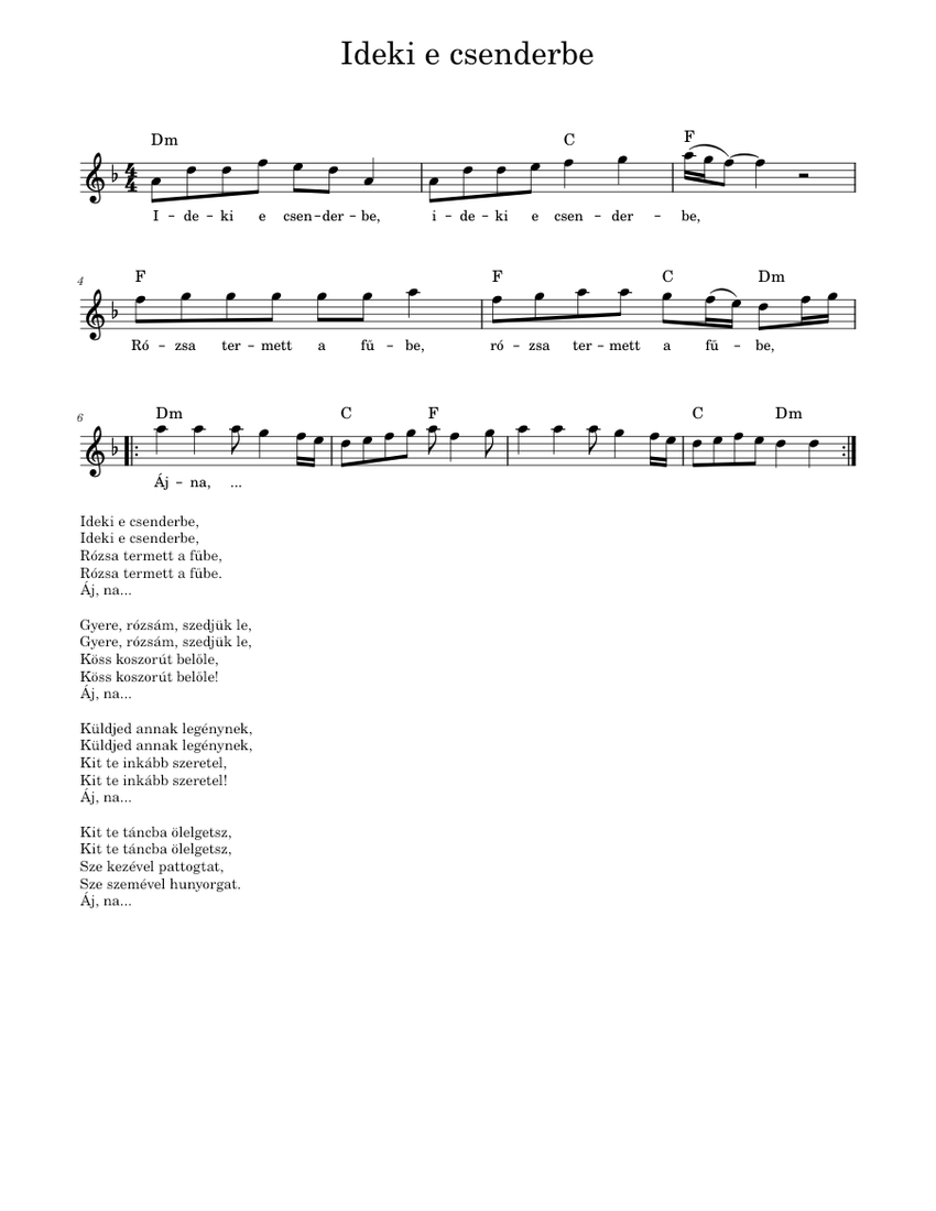 Ideki e csenderbe Sheet music for Piano (Solo) | Musescore.com