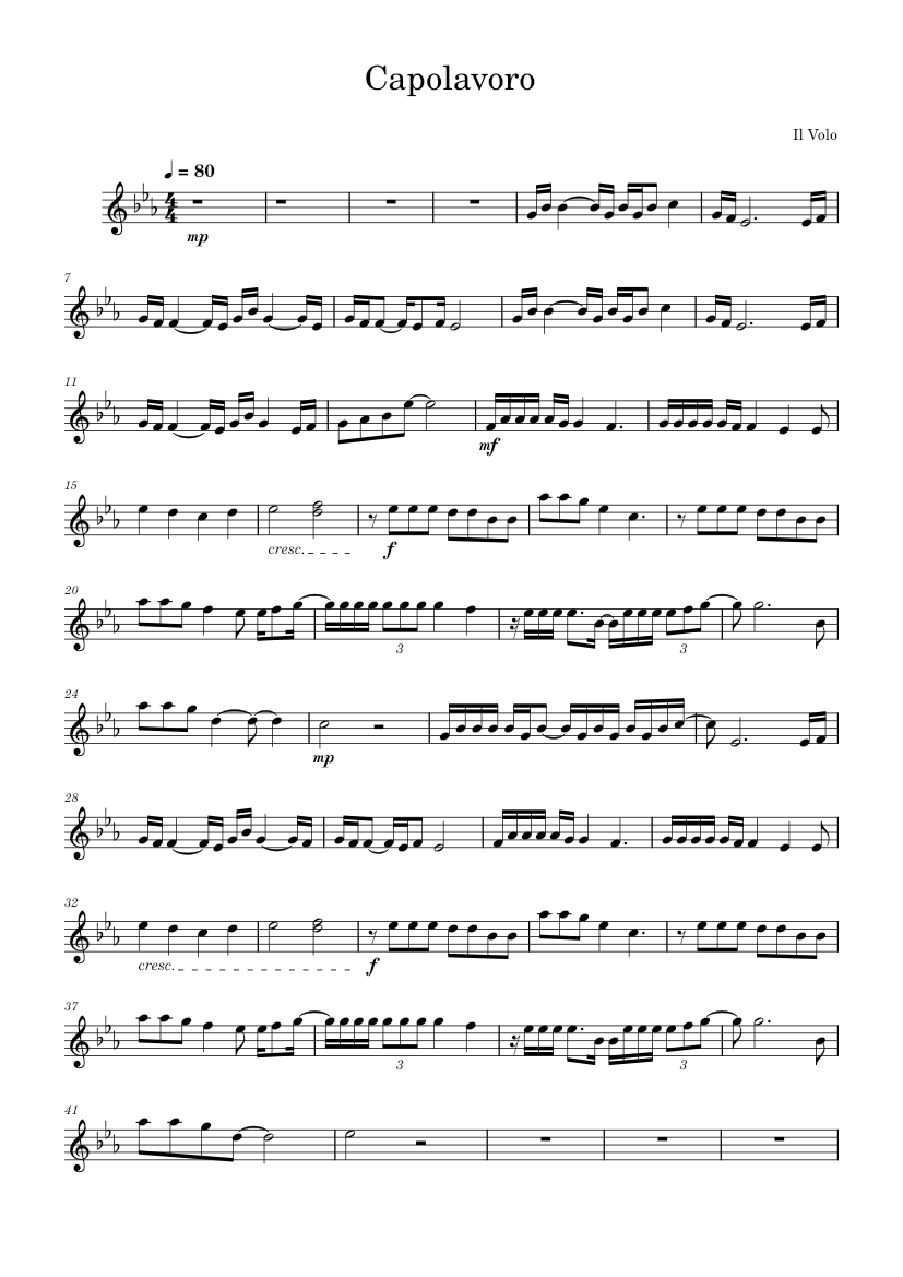 Capolavoro – Il Volo capolavoro Sheet Music for Violin (Solo ...