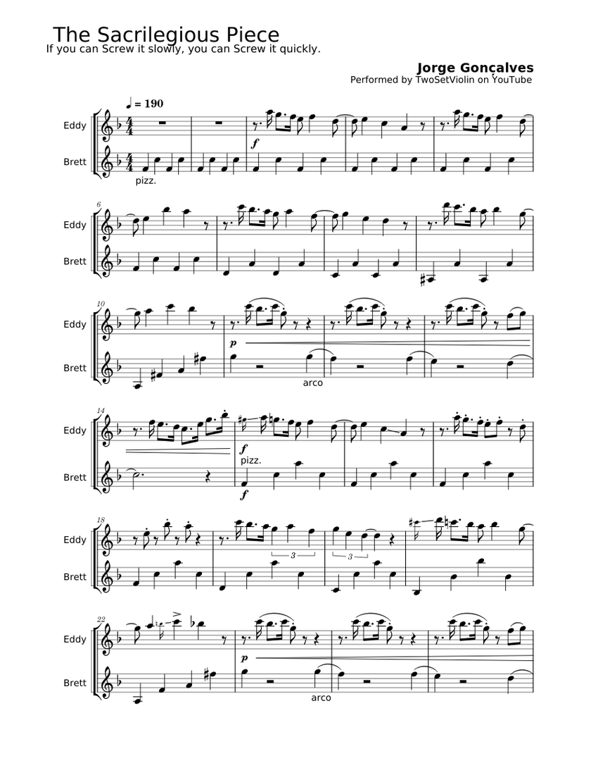 The Sacrilegious Piece – Jorge Goncalves TwoSetViolin's Fan ...