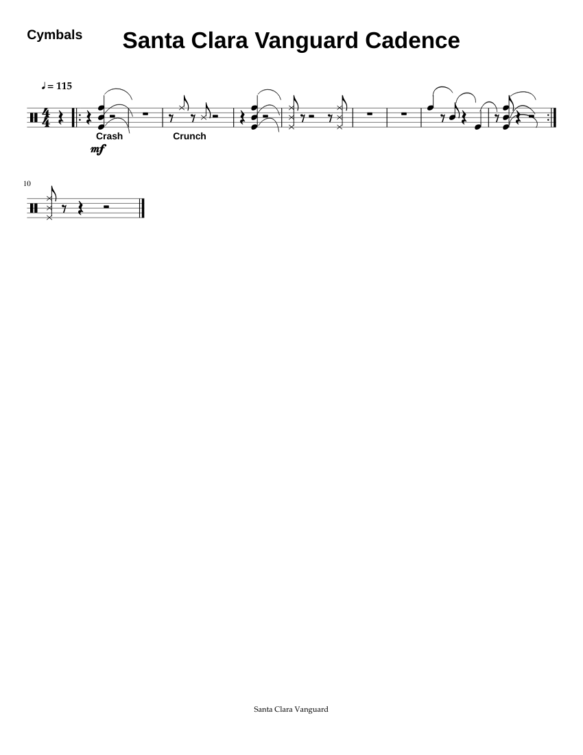 Santa Clara Vanguard Cadence (Cymbal Line) Sheet music for Crash (Solo ...