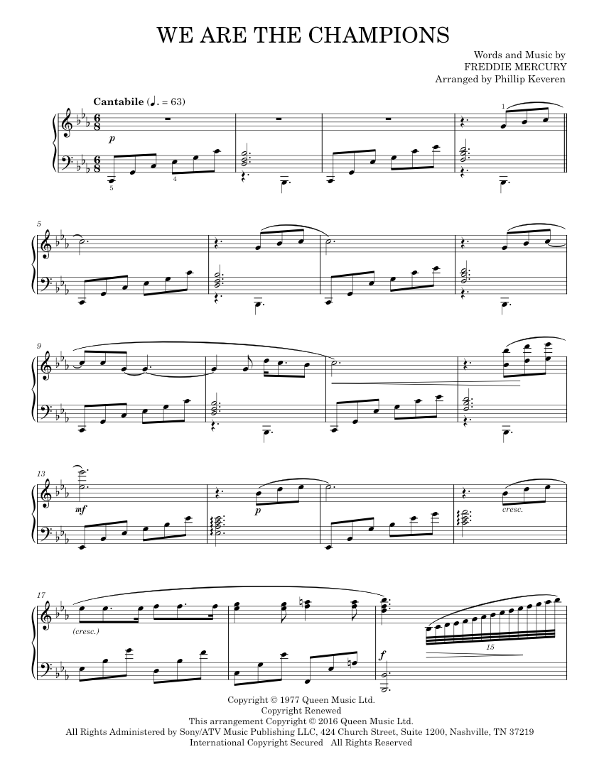 we are the champions Sheet music for Piano by Queen Official ...