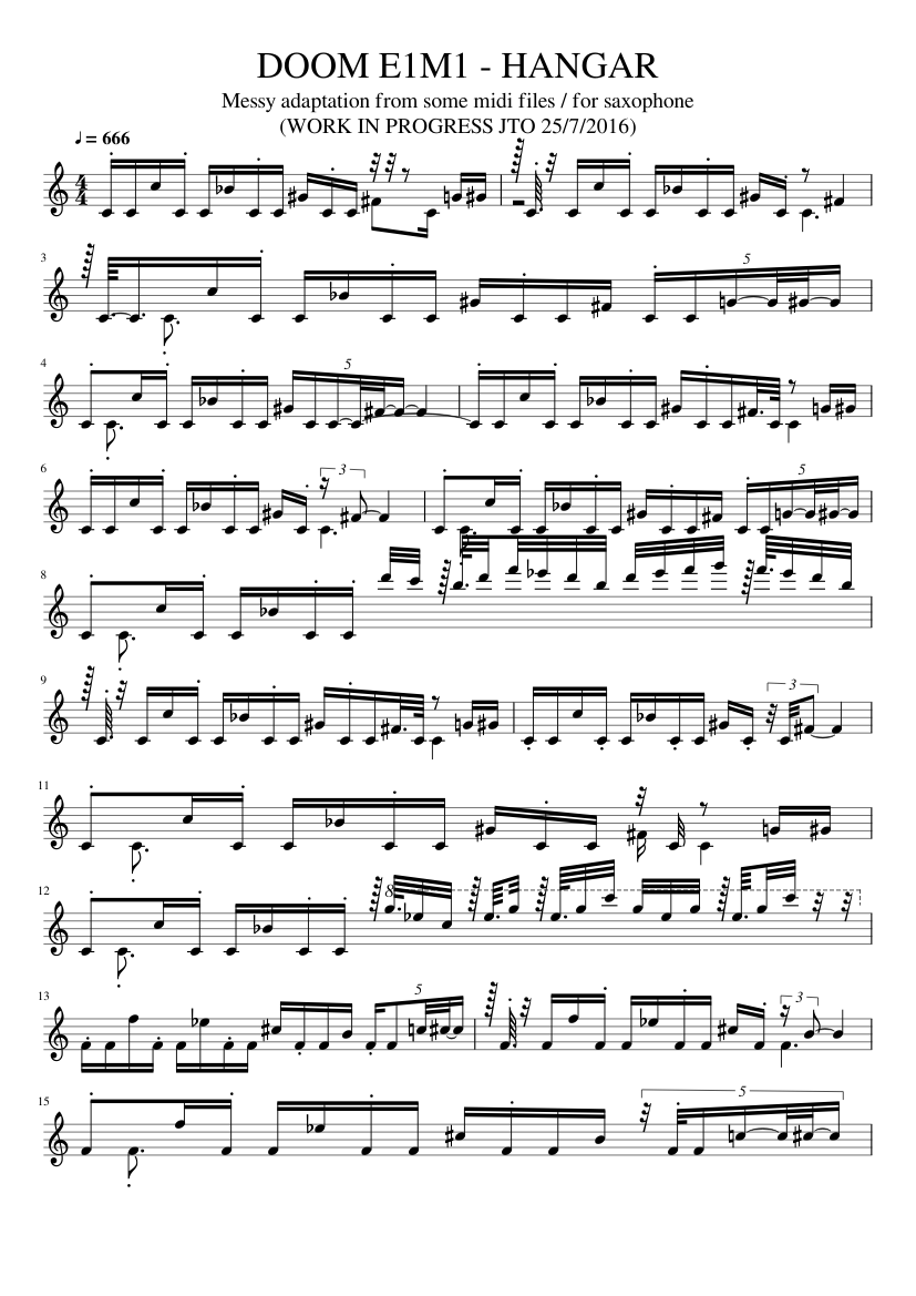 DOOM E1M1 - HANGAR (SAXOPHONE) Sheet music for Saxophone alto (Solo ...