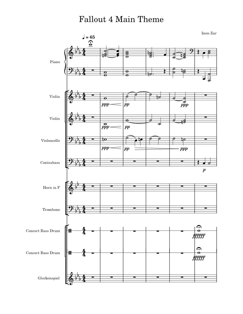 Fallout 4 Main Theme – Inon Zur Sheet music for Piano, Trombone, French ...