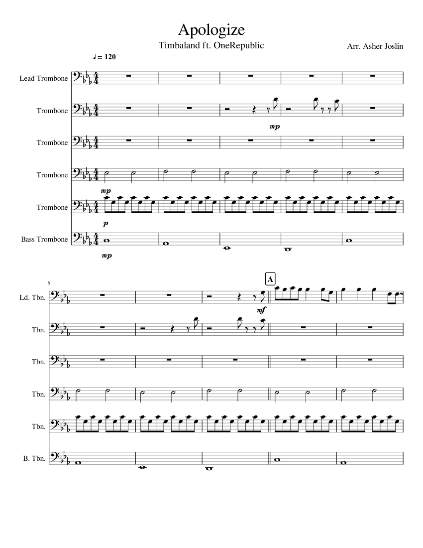 (Too Late to) Apologize Sheet Music for Trombone, Trombone bass (Brass ...