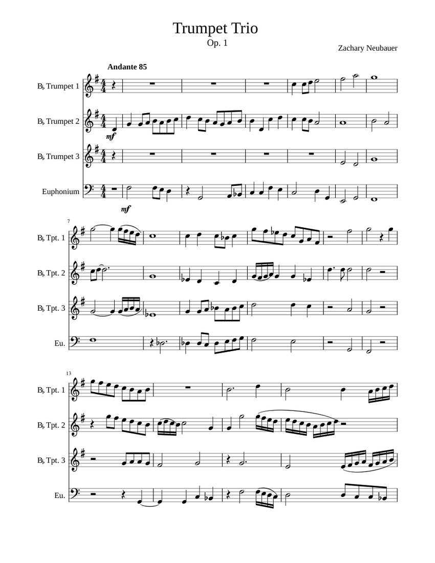 Trumpet Trio Sheet music for Euphonium, Cornet (Mixed Quartet ...