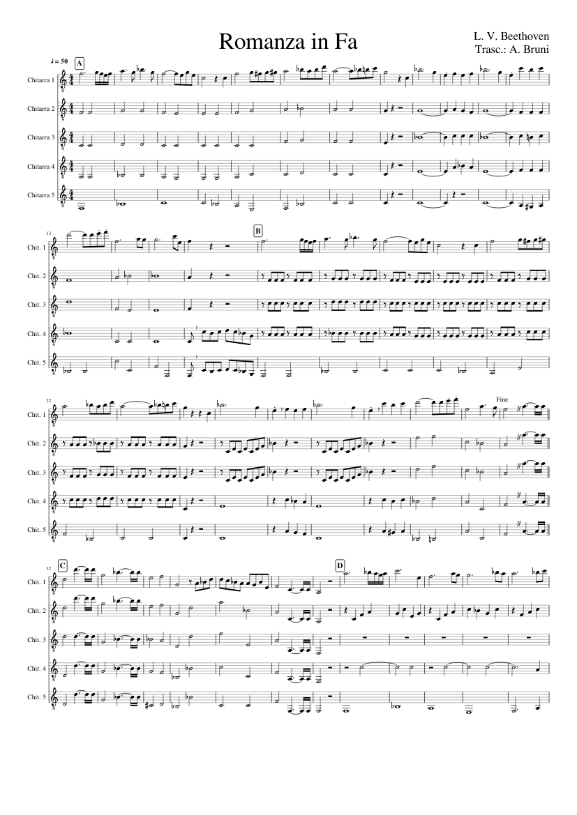 Romanza in Fa - Beethoven Sheet music for Guitar (Chamber Orchestra ...