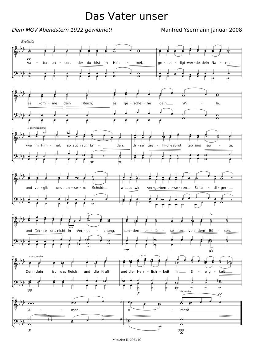 Das_Vater_unser Sheet music for Tenor, Bass voice (Men’s Choir) | Musescore.com