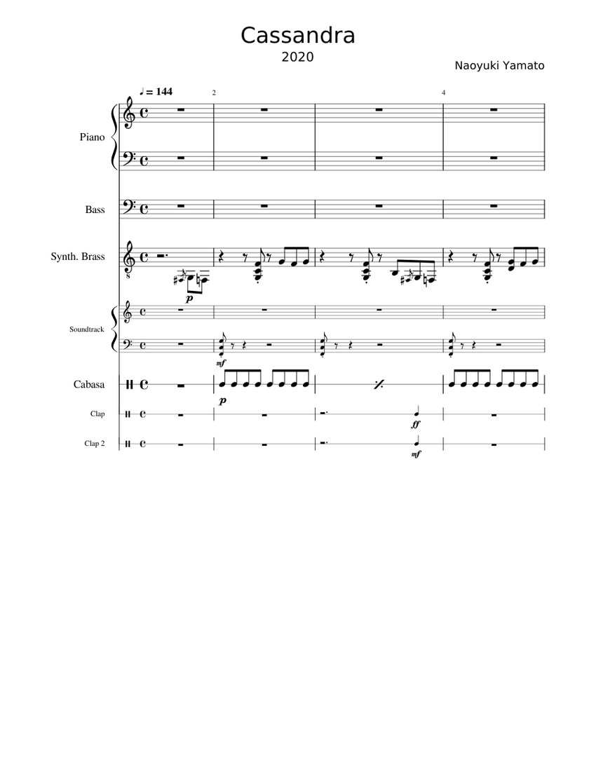 Cassandra Sheet music for Piano, Guitar, Bass guitar, Synthesizer ...