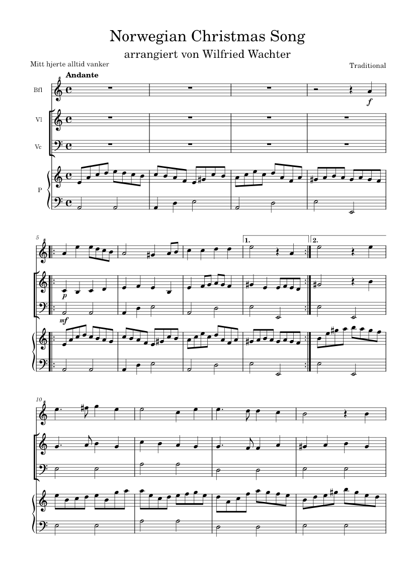 Norwegian_Christmas_Song Sheet music for Piano, Violin, Cello, Recorder ...