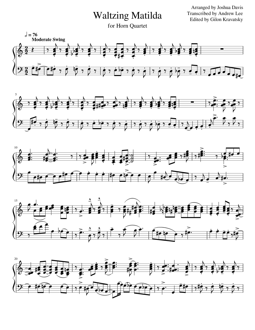 Waltzing Matilda – Misc tunes Sheet music for Piano (Brass Quartet ...