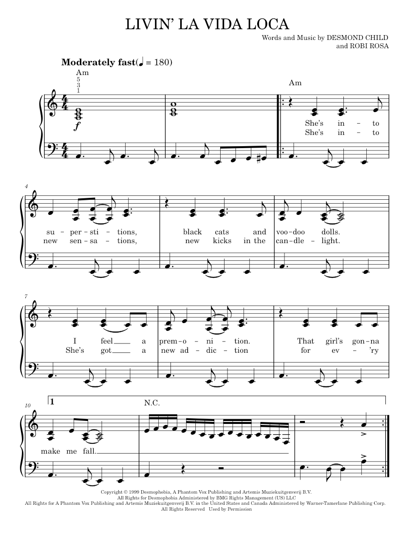 Play Official version of Livin' La Vida Loca Sheet Music by Eddie ...