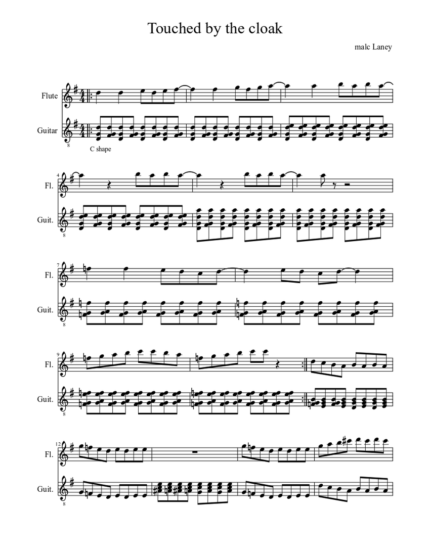 Touched by the cloak Sheet music for Flute, Guitar (Mixed Duet ...
