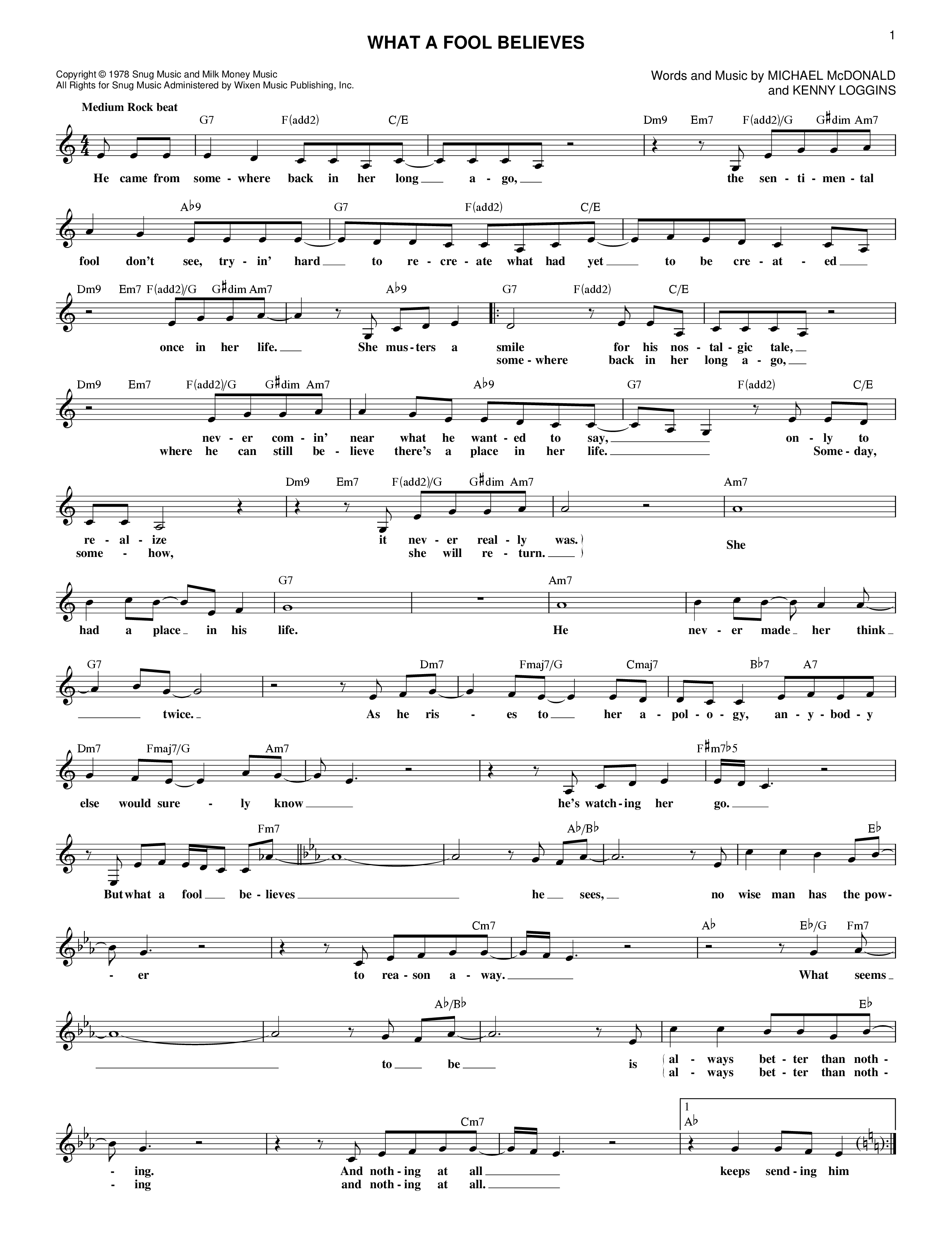 Play Official version of What a fool believes Sheet Music by The Doobie ...