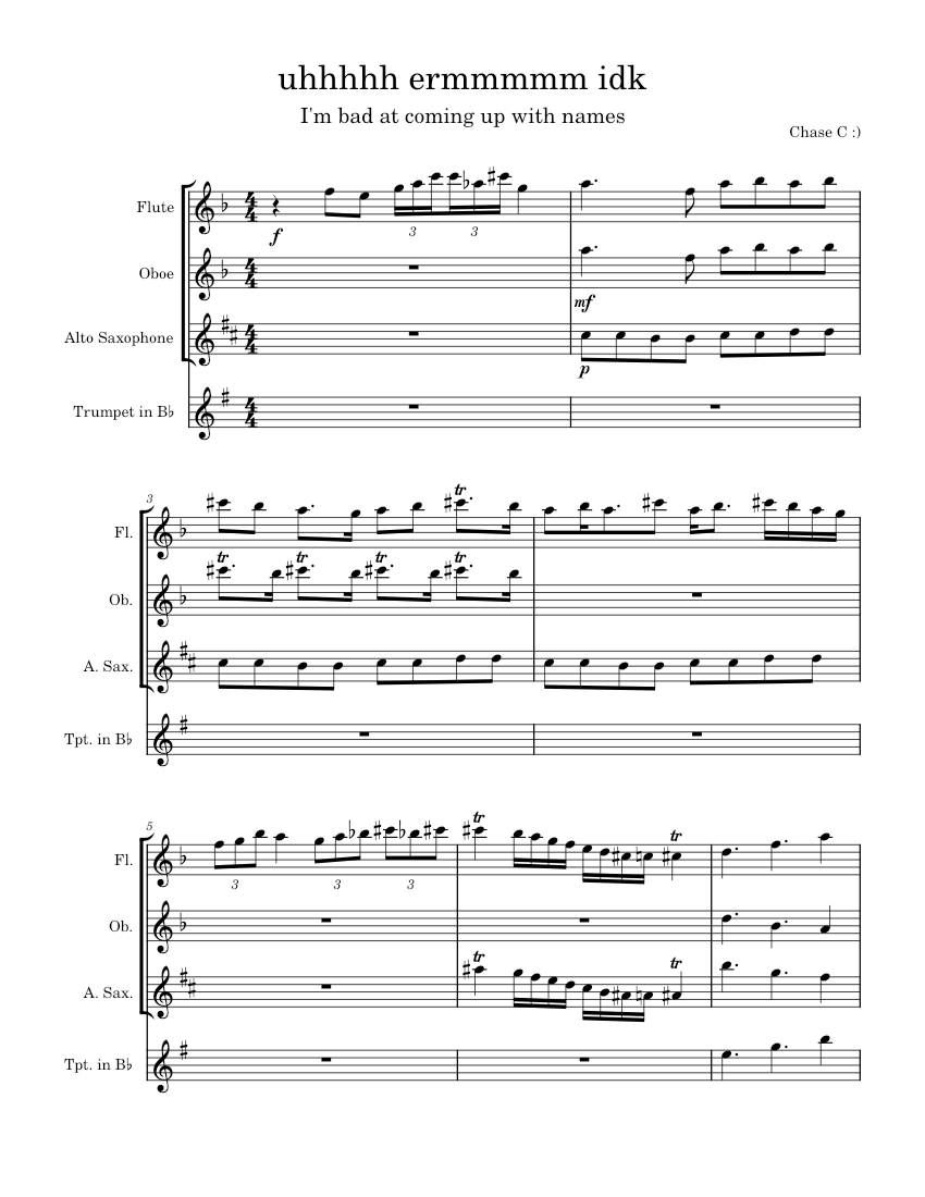 idk lol Sheet music for Flute, Oboe, Saxophone alto, Trumpet other ...