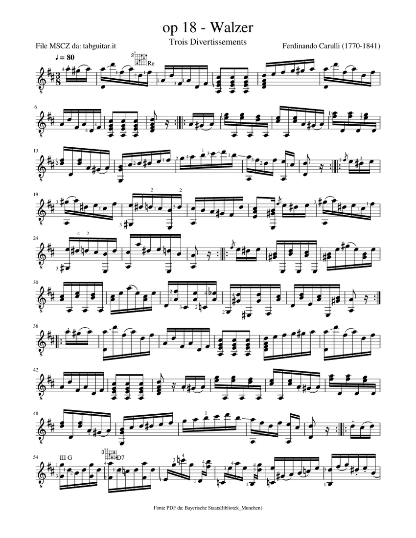Carulli - op 18 - Walzer Sheet music for Guitar (Solo) | Musescore.com