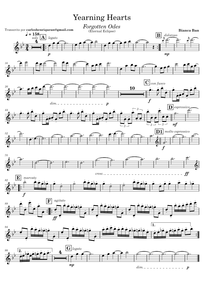 Yearning Hearts - Bianca Ban (Eternal Eclipse) Sheet music for Violin ...