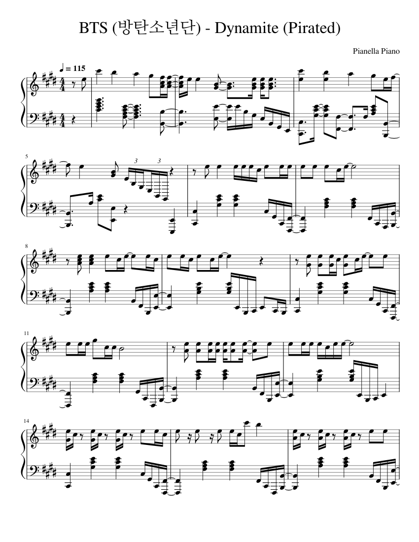 BTS (방탄소년단) - Dynamite (Pirated) Sheet music for Piano (Solo ...