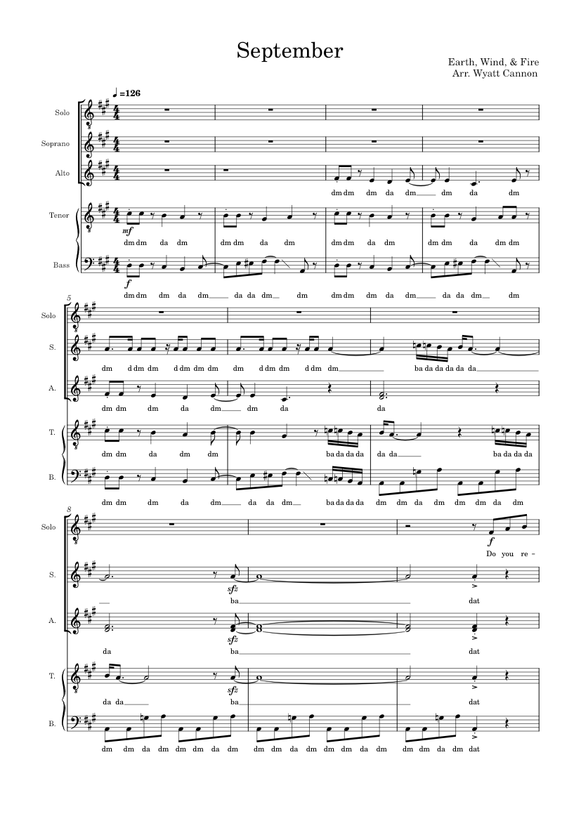 September – Earth, Wind & Fire September SATB A Cappella Sheet music ...