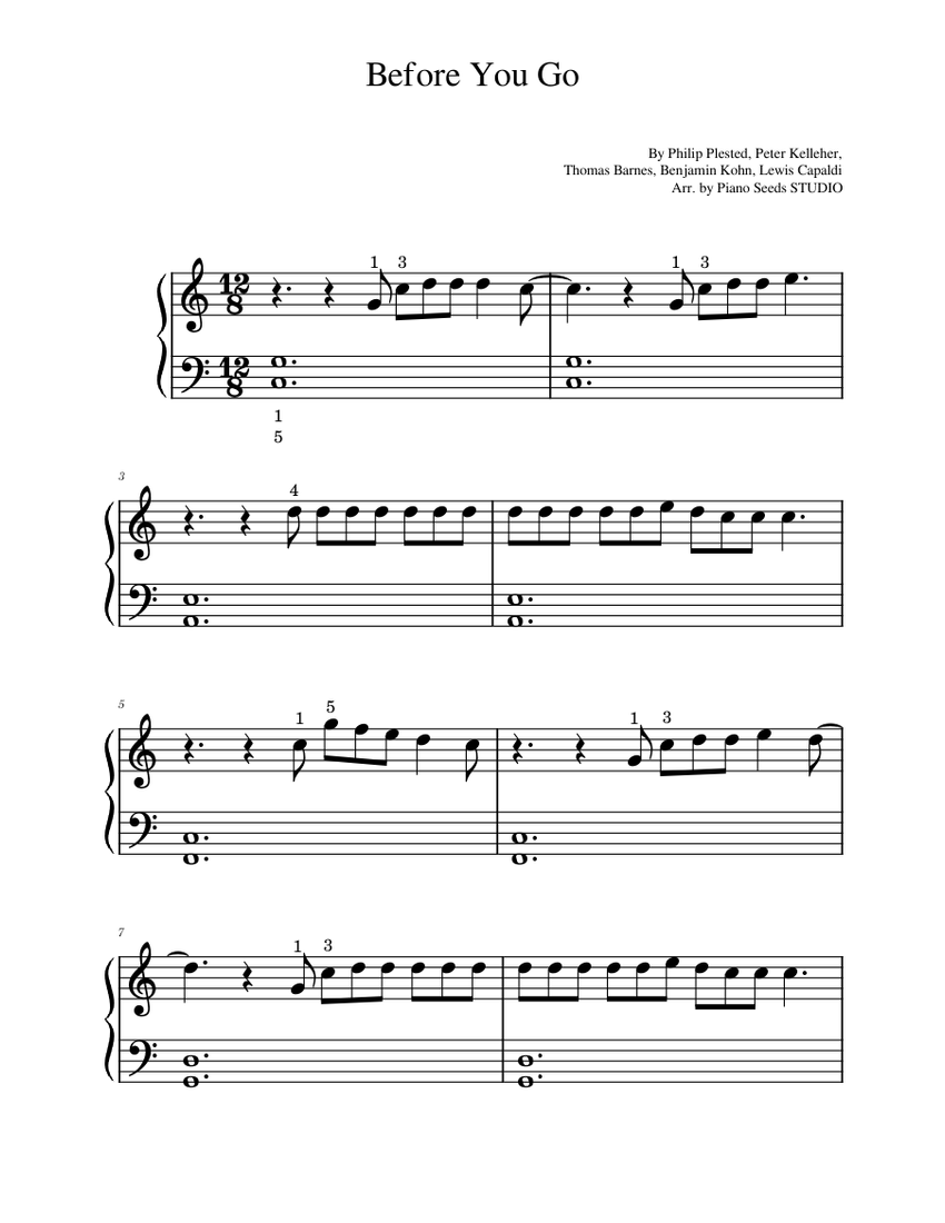 Before you go – Lewis Capaldi Before you go EASY PIANO Sheet music for ...