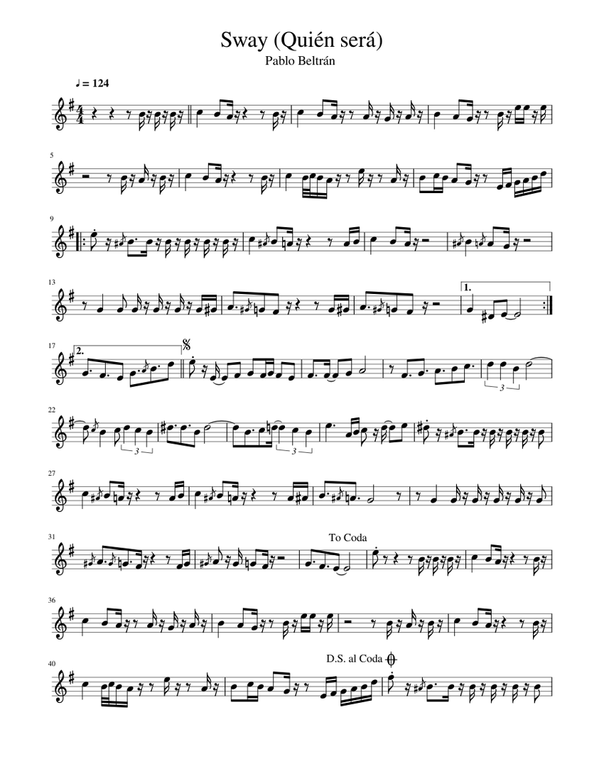 Sway Qui n ser Sheet music for Trumpet (In B Flat) (Solo) | Musescore.com