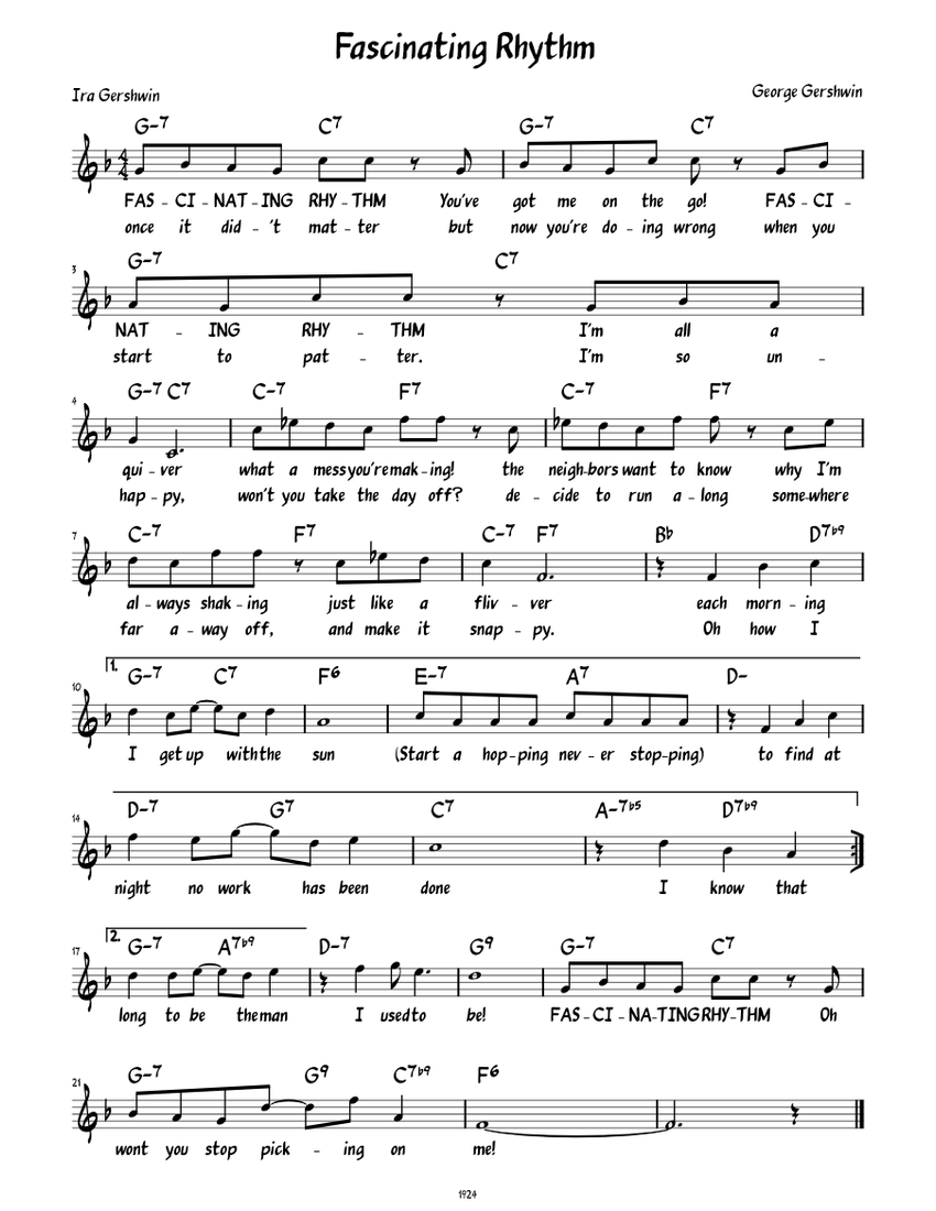 Fascinating Rhythm (Lead sheet with lyrics ) Sheet music for Piano ...