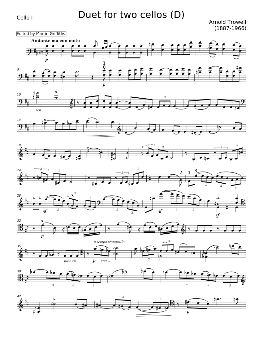 Duet for two cellos - Arnold Trowell Sheet music for Cello (Solo) | Musescore.com