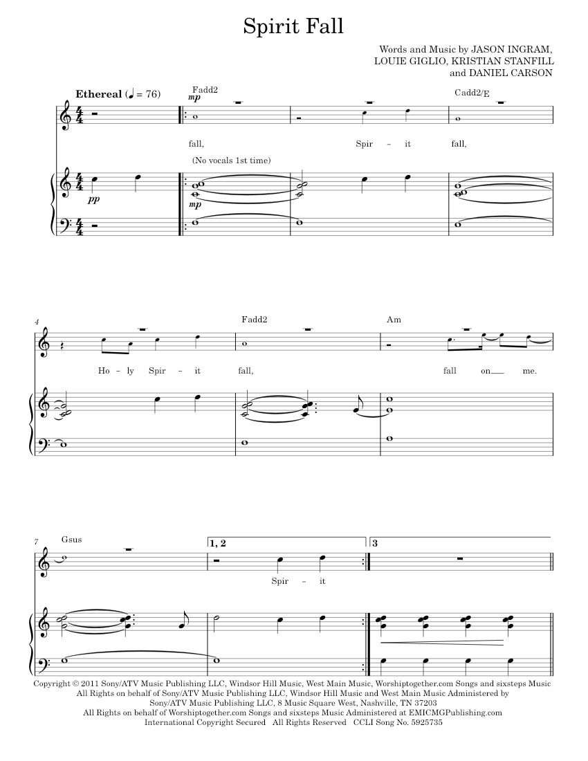 Play Official version of Spirit Fall Sheet Music by Chris Tomlin ...