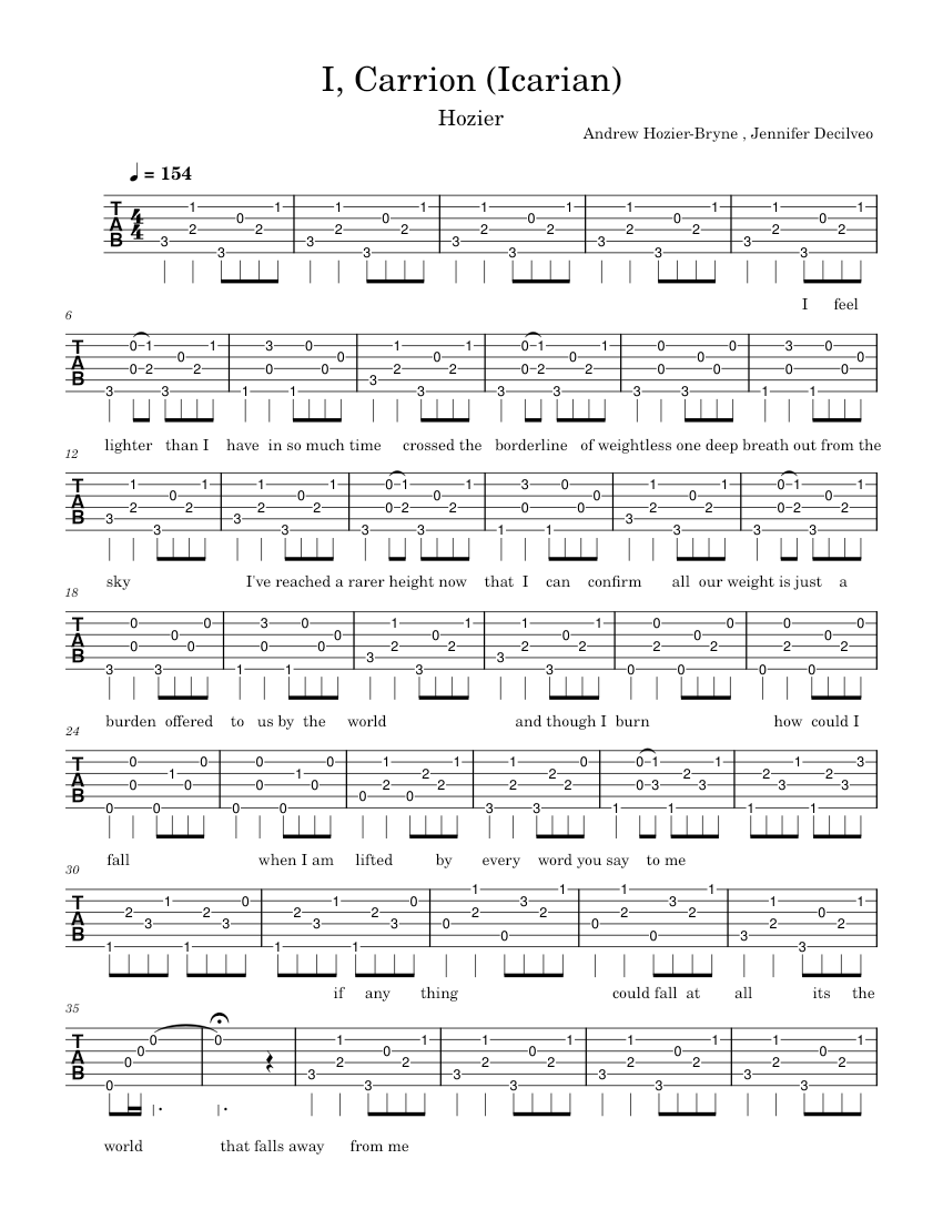 I, Carrion (Icarian) – Hozier I, Carrion (Icarian) Sheet Music and Tab ...