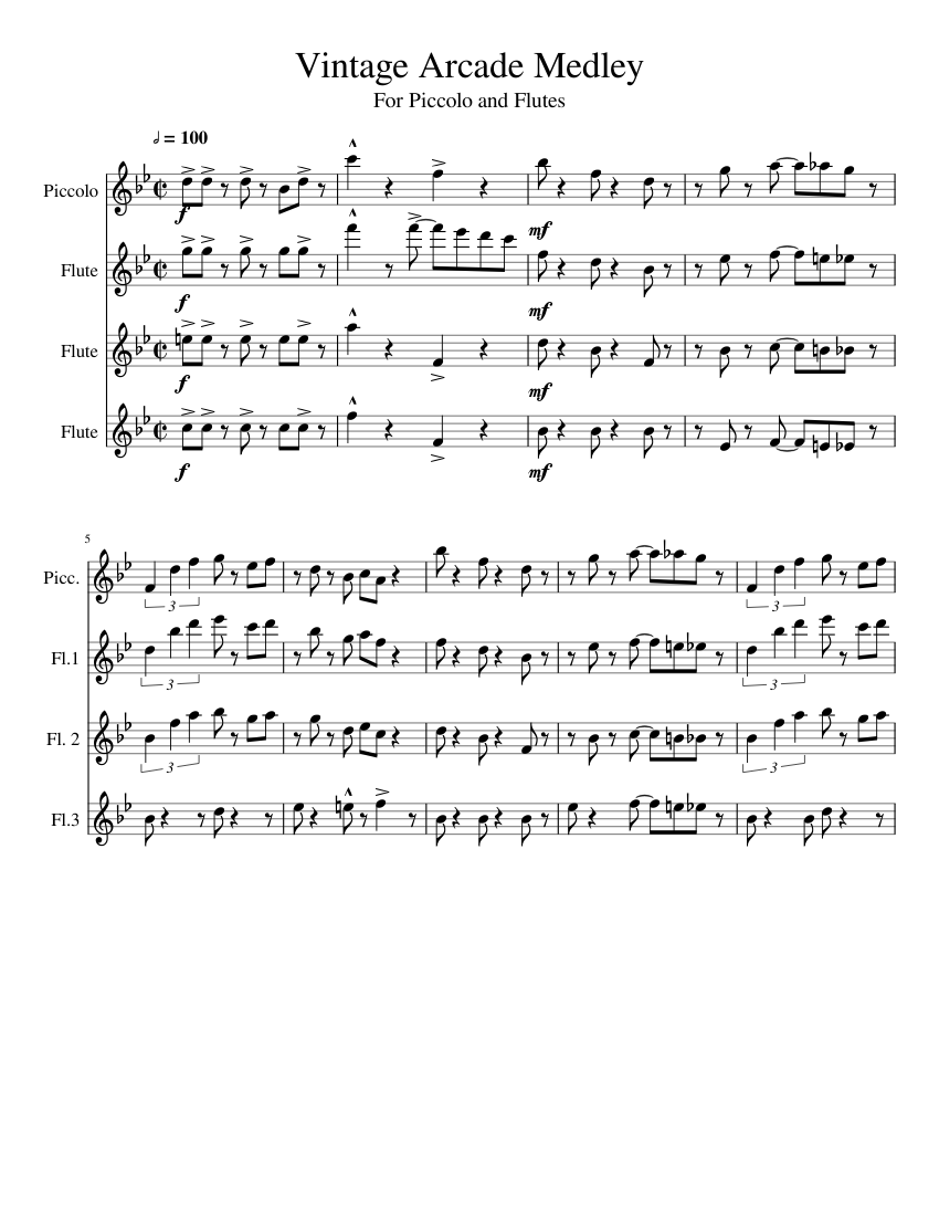 Vintage Arcade Medley UNFINISHED Sheet music for Flute piccolo, Flute ...