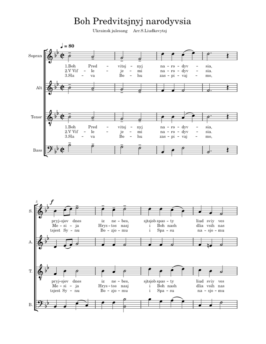 Boh Predvitsjnyj narodyvsia Sheet music for Soprano, Alto, Tenor, Bass ...